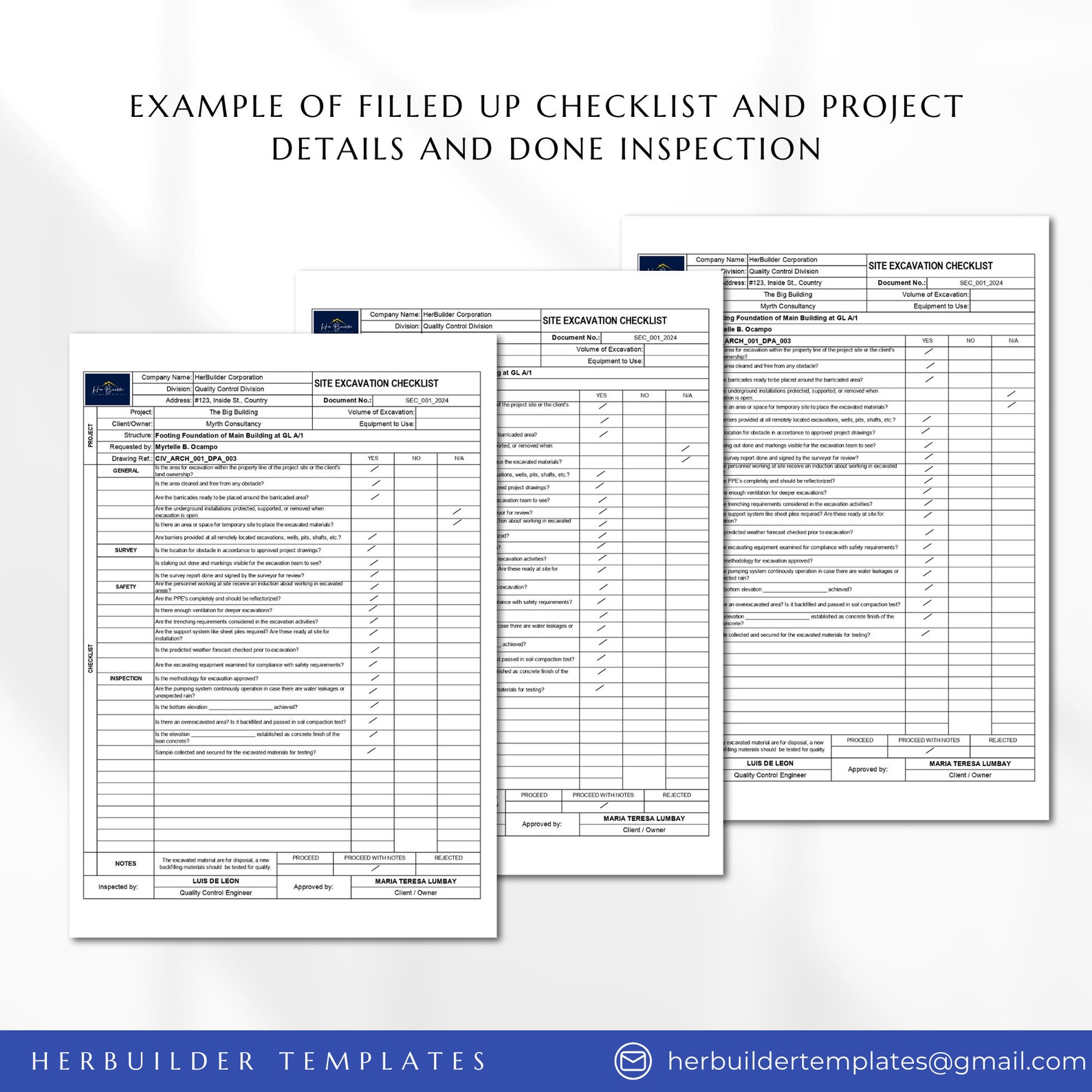 Site Excavation Inspection Checklist, Site Works Checklist, Backfilling ...