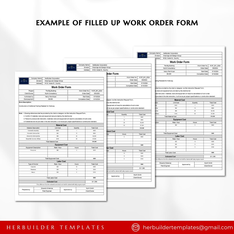 Construction Work Order Form, Site Job Order Form, Request to Proceed ...