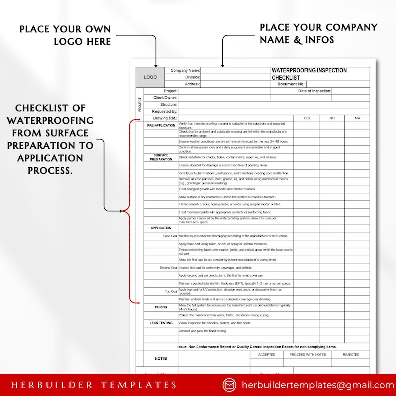 Waterproofing Inspection Checklist, Liquid Waterproofing Report ...