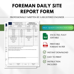 Foreman Daily Construction Report Form, Daily Site Report, Daily ...