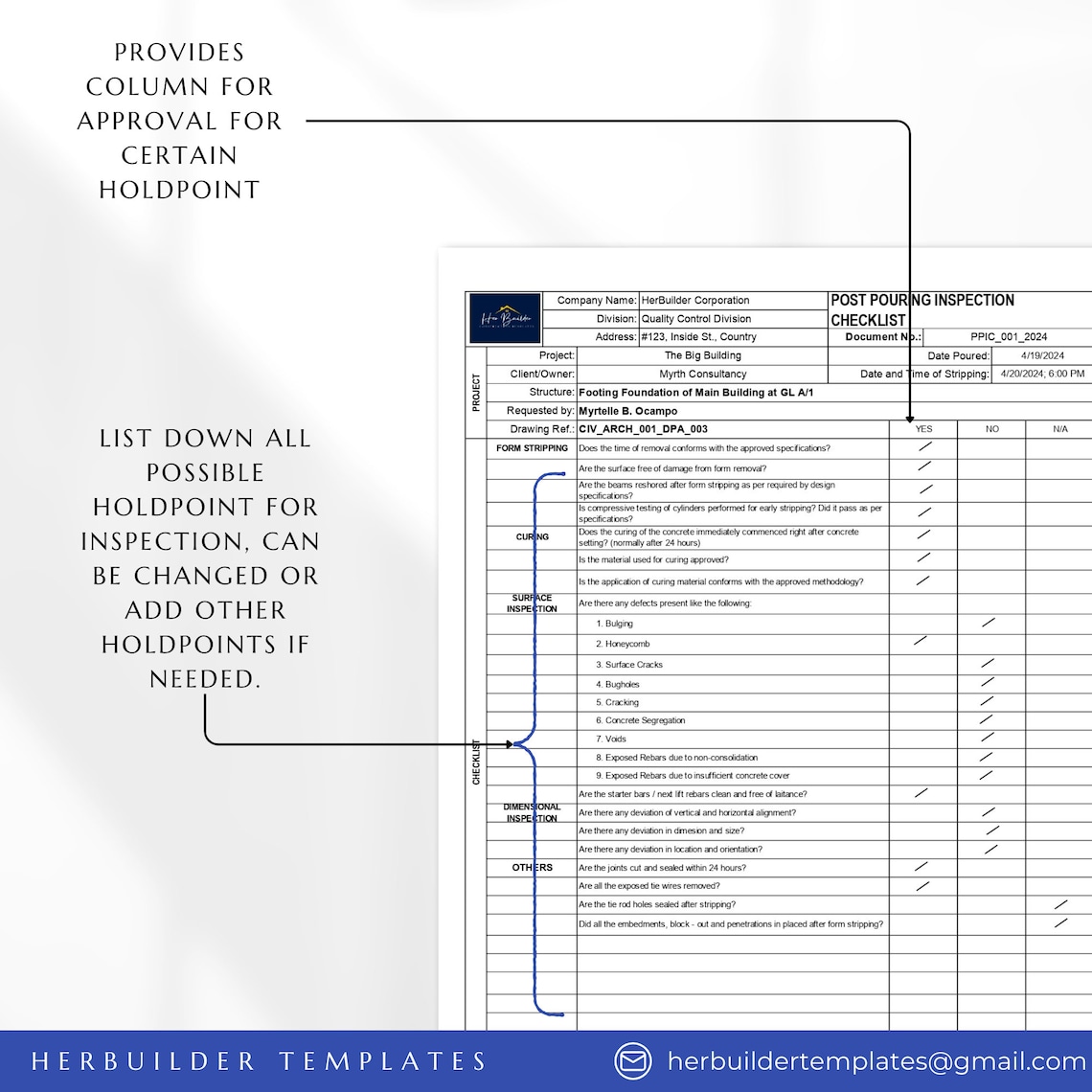 Post Pouring Inspection Checklist, Concrete Pouring Checklist, Quality ...
