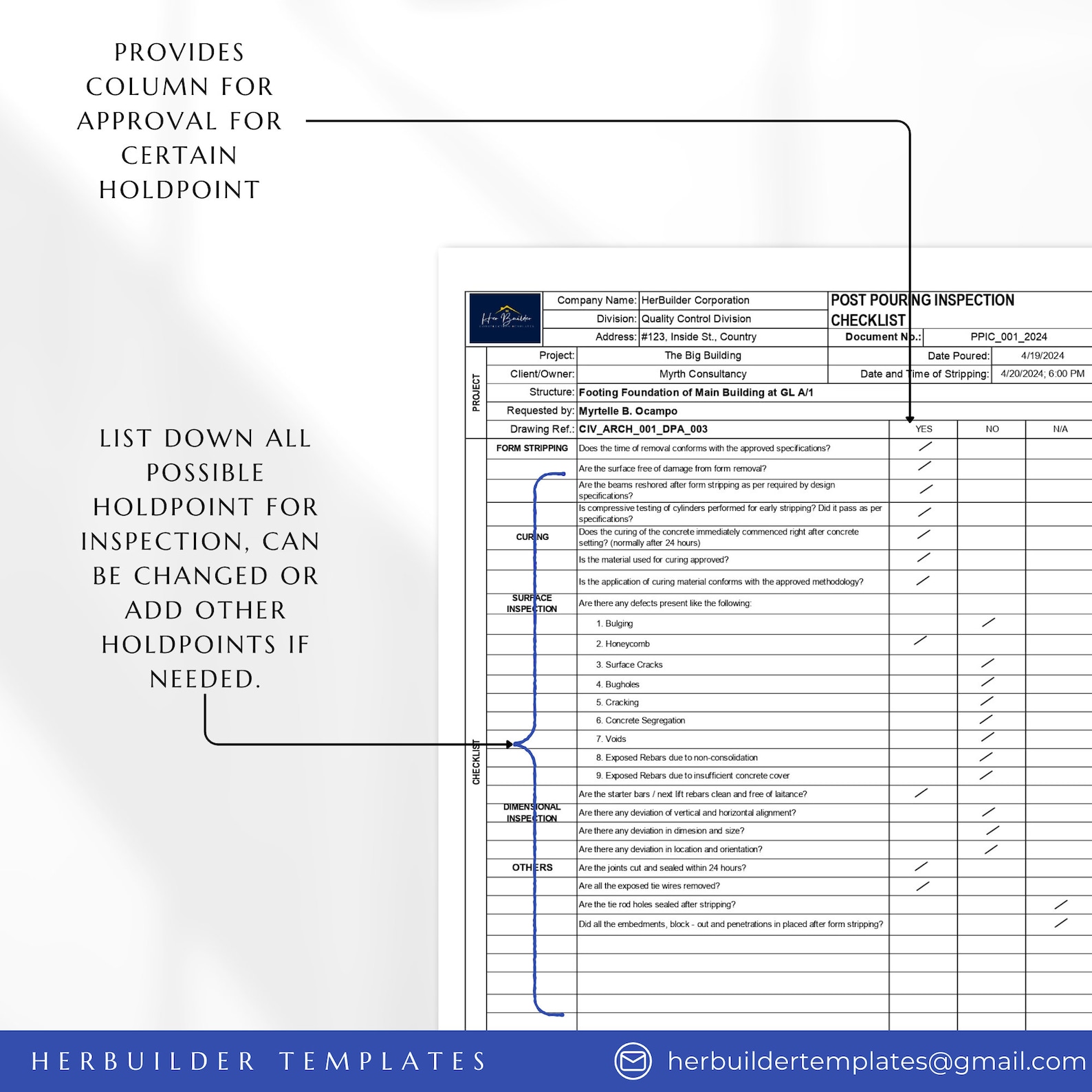 Post Pouring Inspection Checklist, Concrete Pouring Checklist, Quality ...