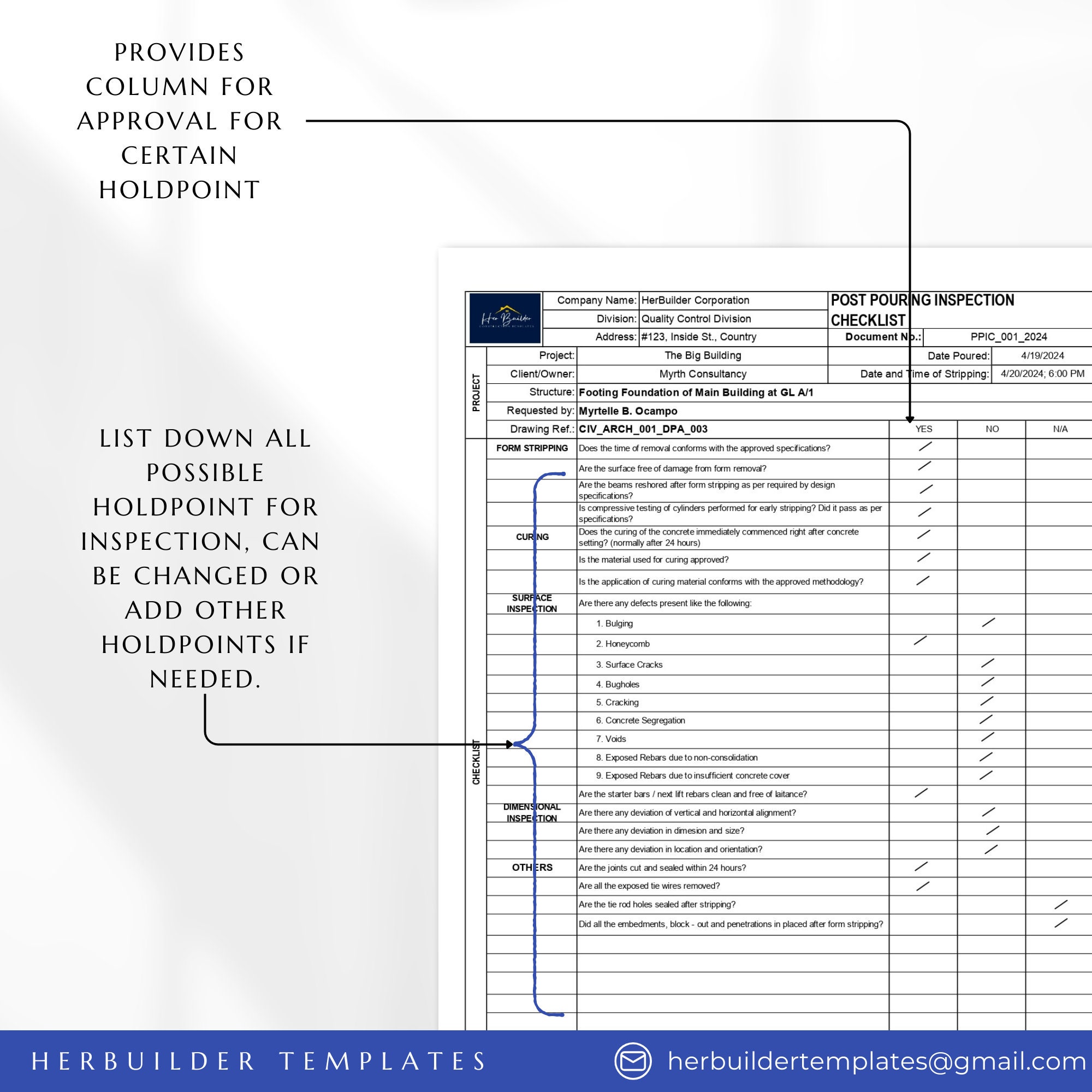 Post Pouring Inspection Checklist, Concrete Pouring Checklist, Quality ...