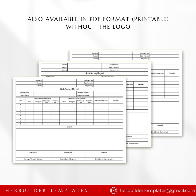 Survey Report Form for Slab, Survey Report for Slab on Grade and ...