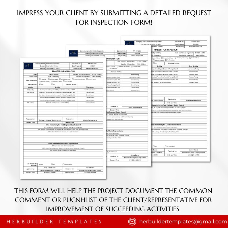 Request for Inspection, Inspection Work Request, Construction Activity ...