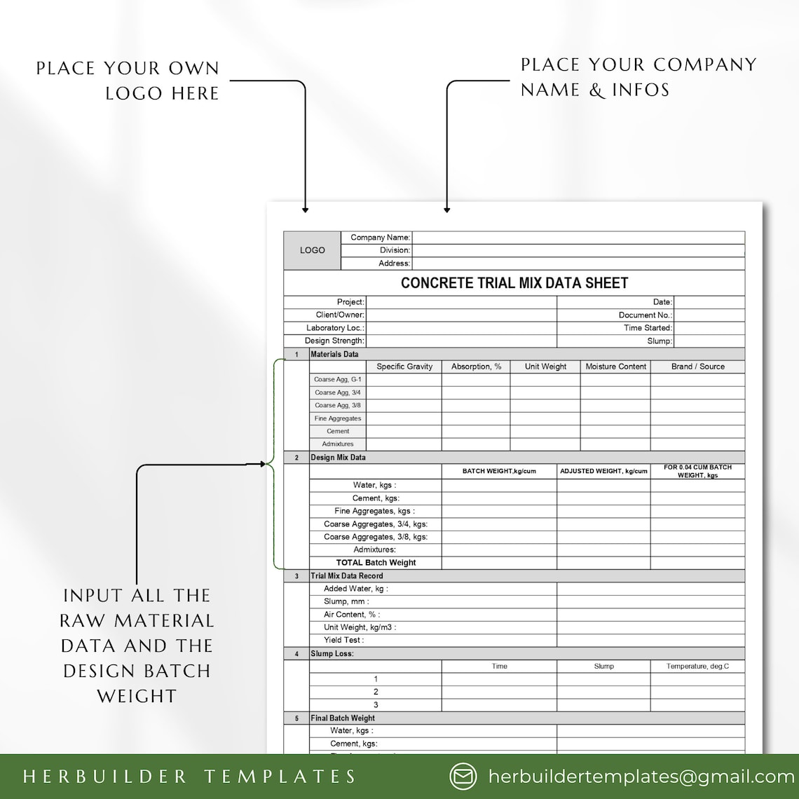 Concrete Trial Mix Data Sheet, Concrete Trial Batch, Ready Mix Concrete ...