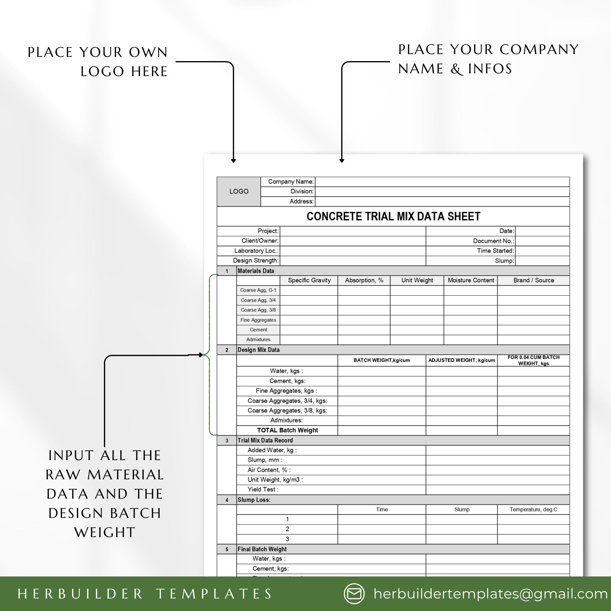 Concrete Trial Mix Data Sheet, Concrete Trial Batch, Ready Mix Concrete ...