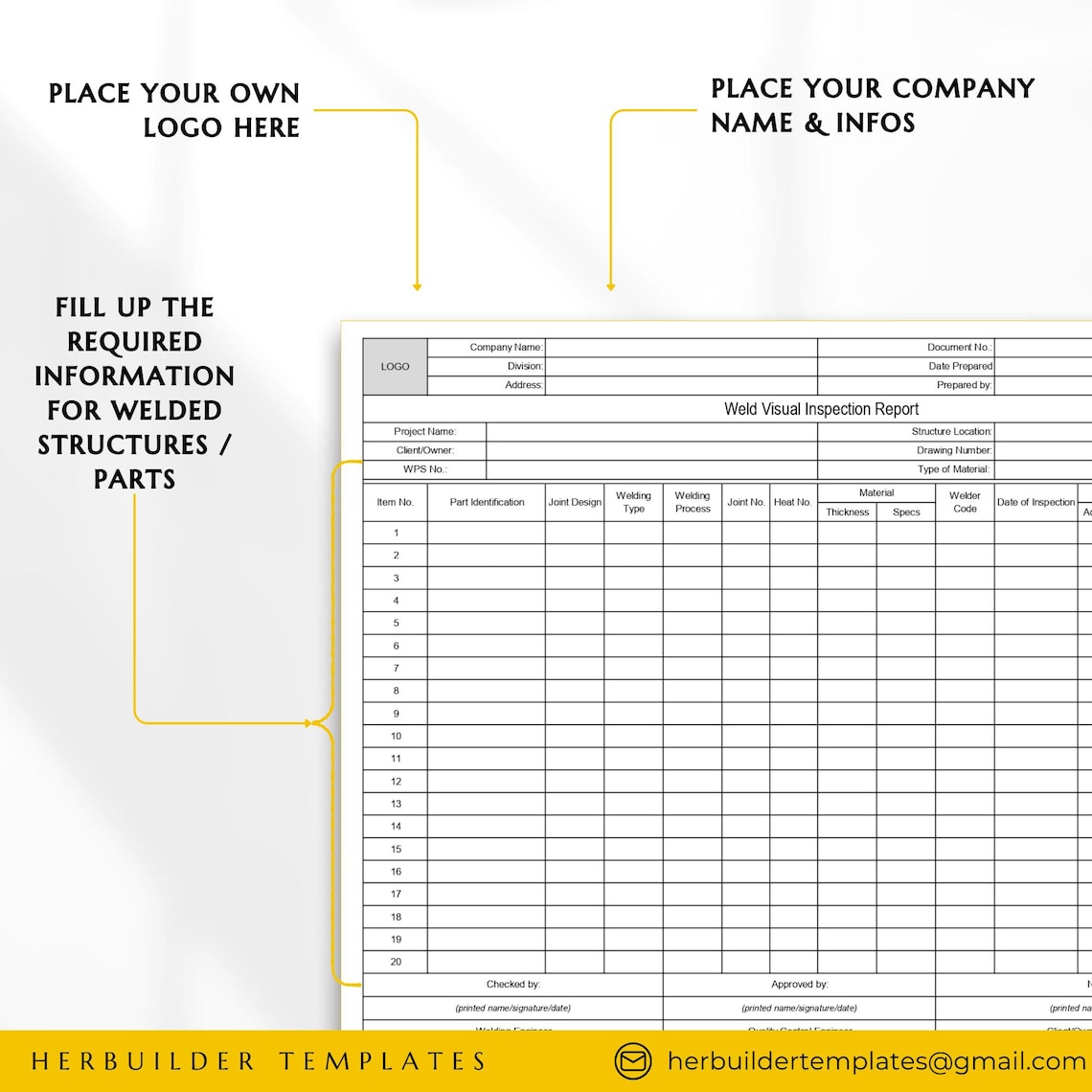 Weld Visual Inspection Report, Weld Report Form, Welding Inspection ...