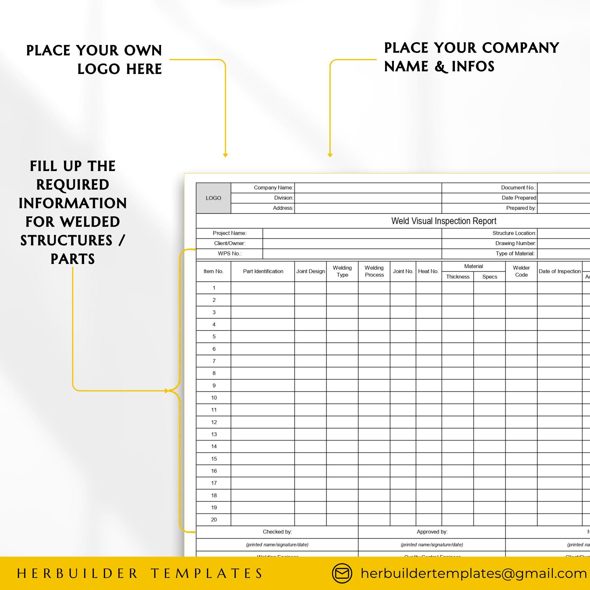 Weld Visual Inspection Report, Weld Report Form, Welding Inspection ...