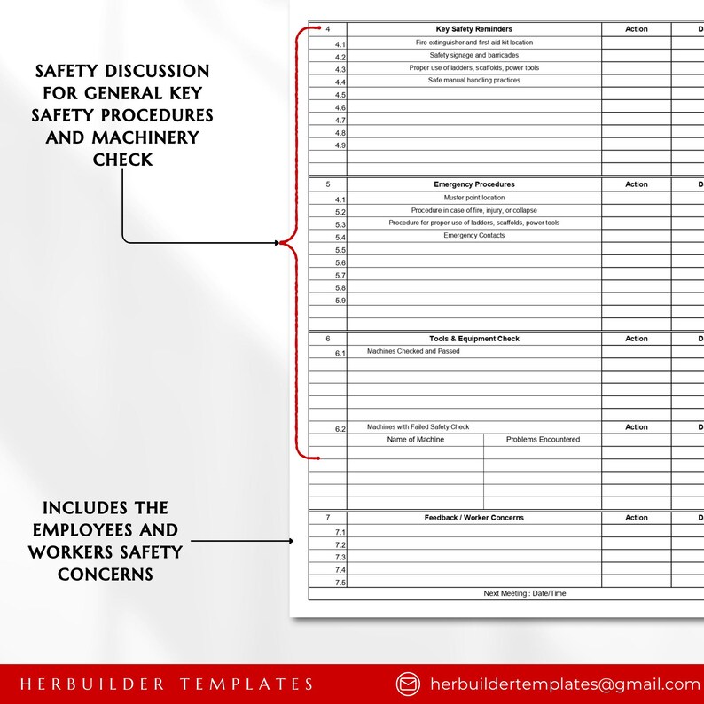 Safety Meeting Template, Safety Minutes of Meeting, Construction ...