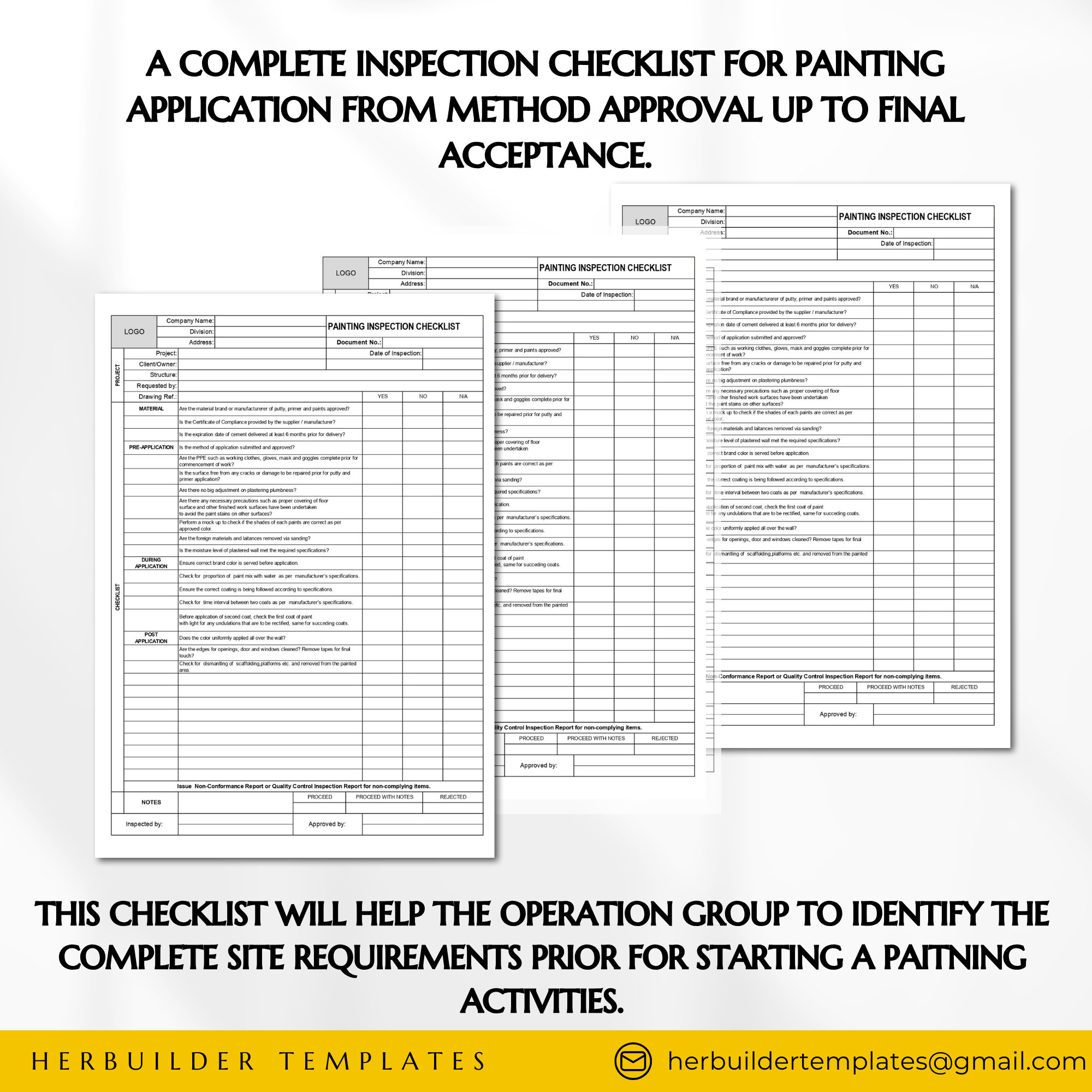 Painting Inspection Checklist Form, Architectural Painting Report ...