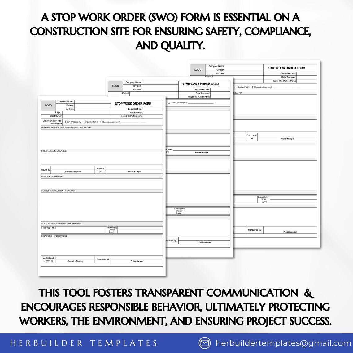 Stop Work Order Form, Construction Stop Work Order Form, Safety Form ...