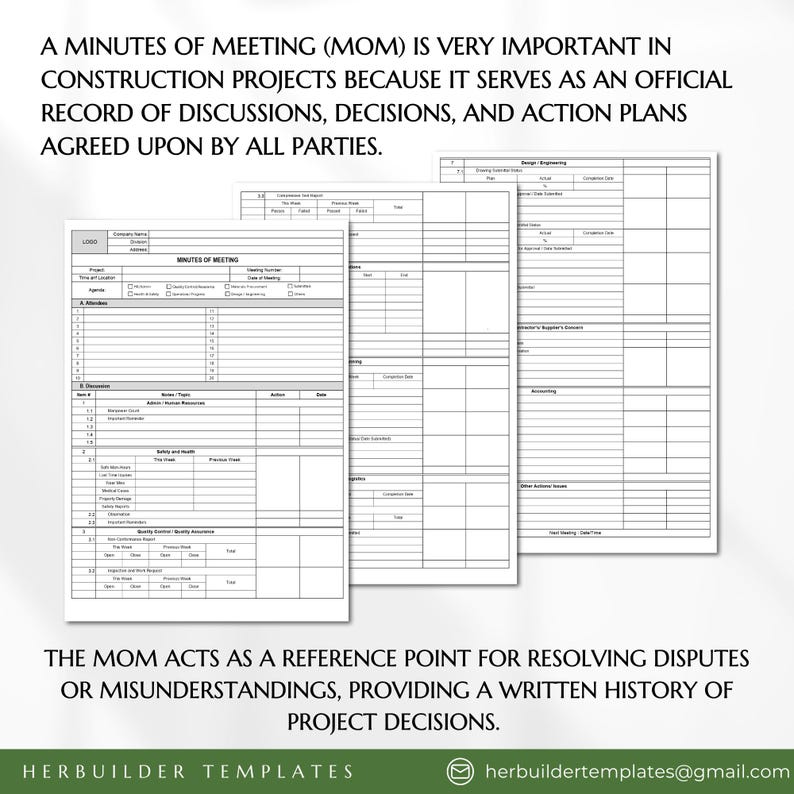 Construction Minutes of Meeting Template, Meeting Form, Meeting ...