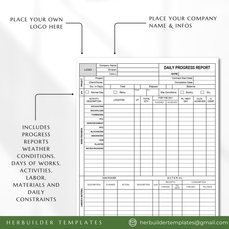 Construction Daily Progress Report Form, Daily Construction Work ...