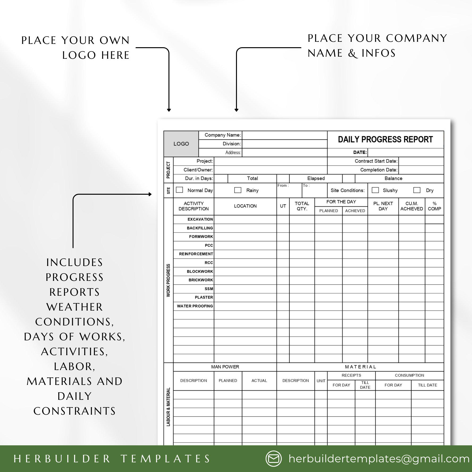 Construction Daily Progress Report Form, Daily Construction Work ...
