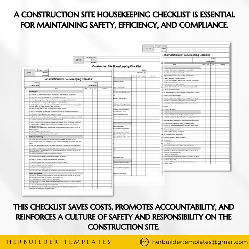 Construction Site Housekeeping Checklist, Safe Housekeeping Forms ...