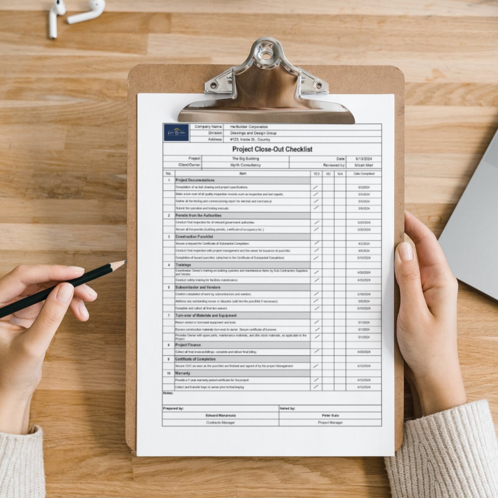 Project Close-out Checklist, Project Completion Form, Certificate of ...