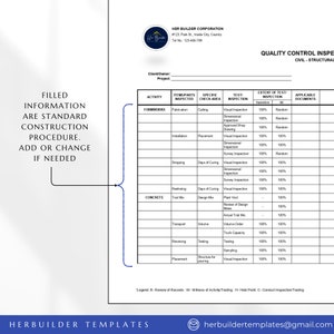 Quality Control Inspection Plan Template for Civil and Structural Works ...