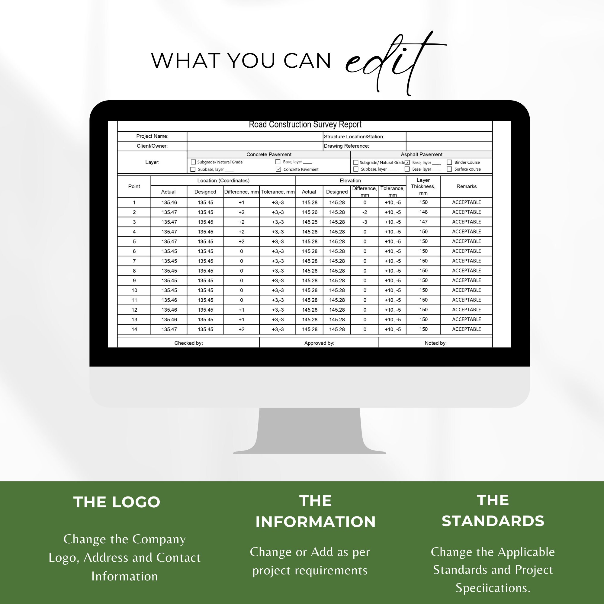 Survey Report Form for Road Construction, Concrete Pavement ...