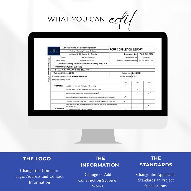 Concrete Pour Completion Report, Concrete Pouring Checklist, Inspection ...