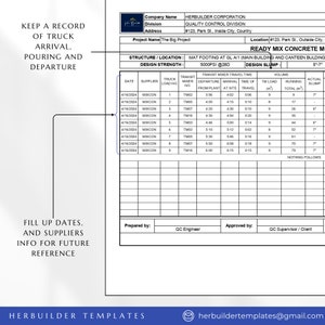 Ready Mix Concrete Monitoring Form, Concrete Pouring Monitoring Log ...