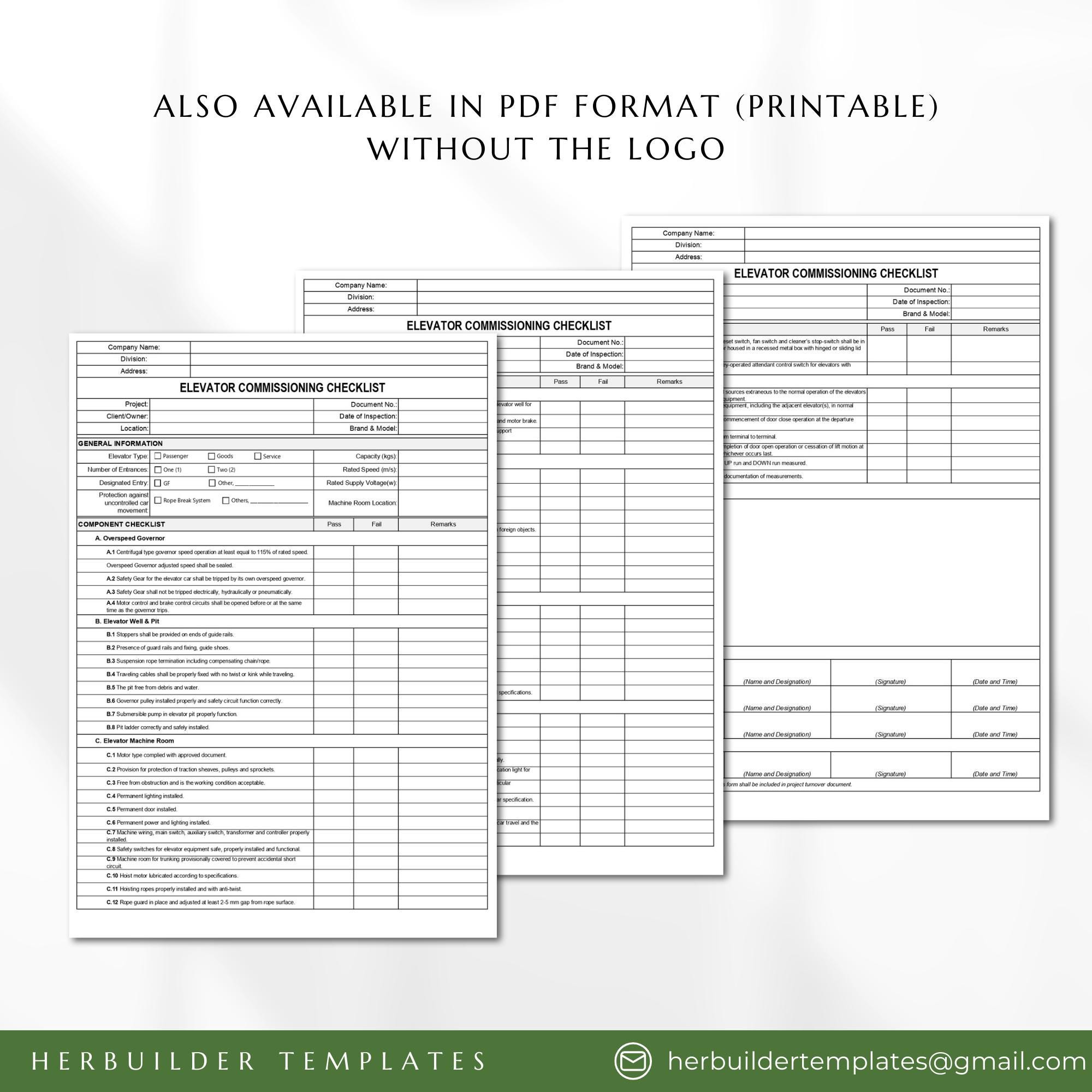 Elevator Commissioning Checklist, Lift Commissioning, Elevator ...