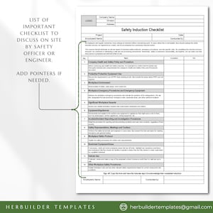 Construction Safety Induction Checklist, Safety Orientation Form ...