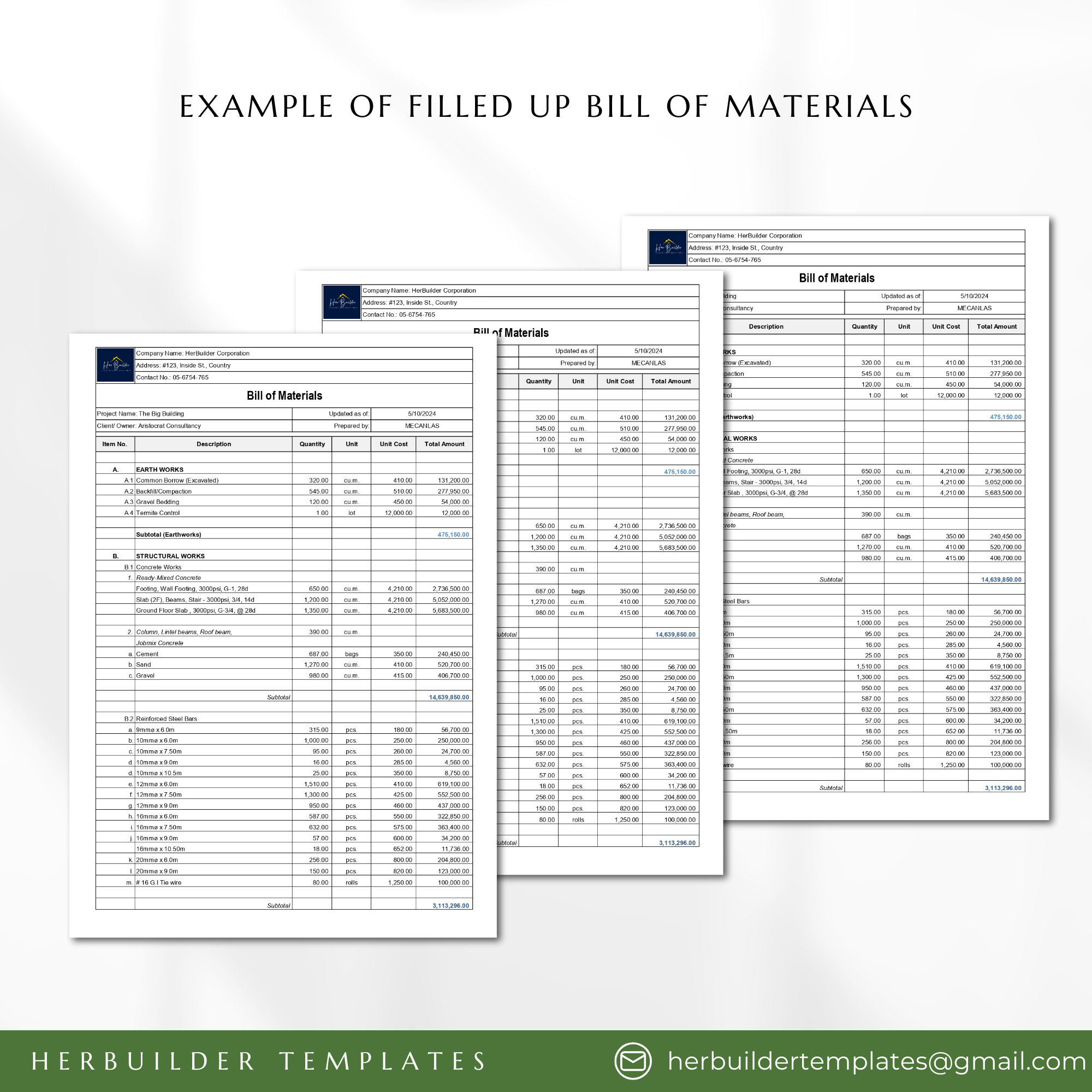 Construction Bill of Materials, Bill of Quantities, Material Quantity ...