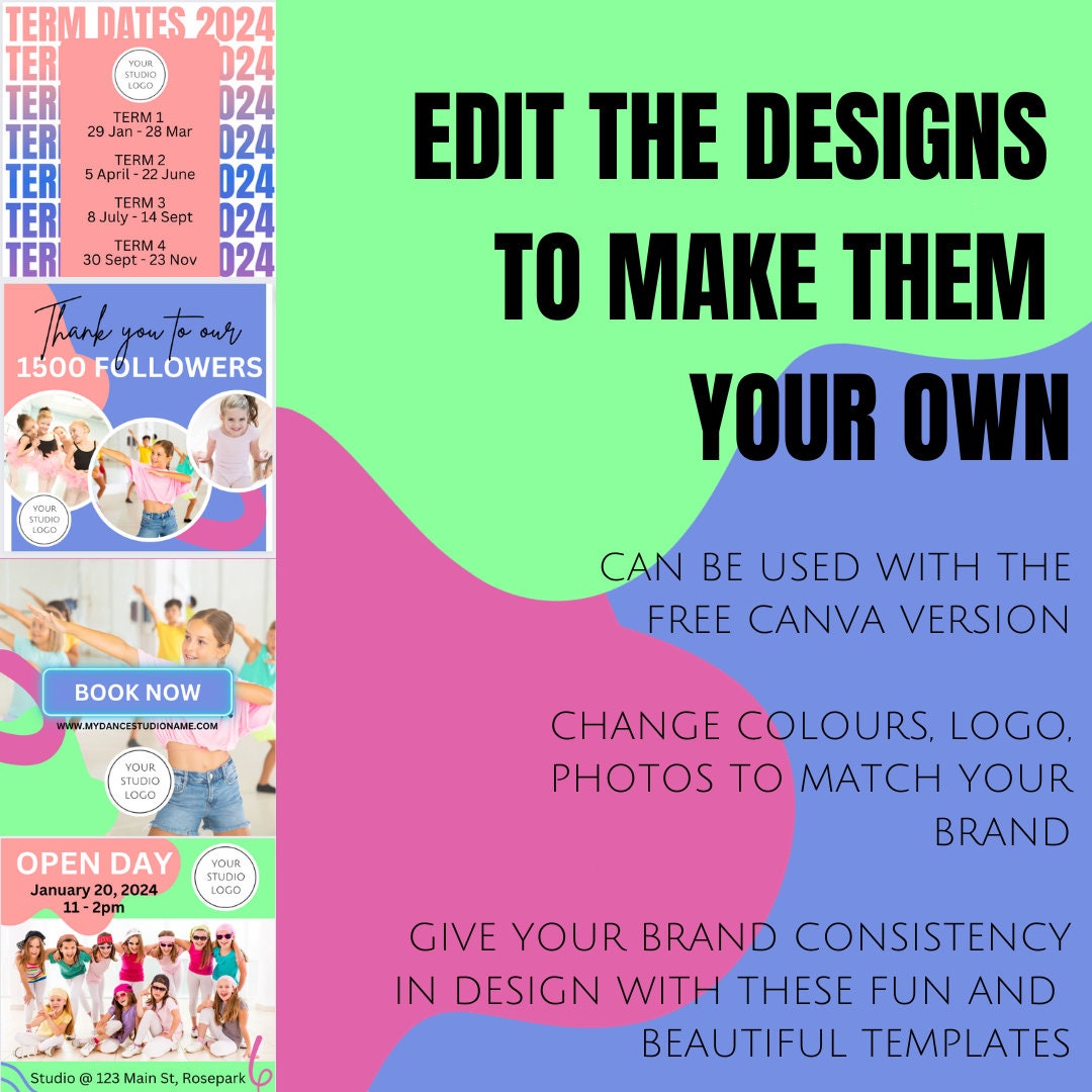 66 Dance Studio Social Media Canva Templates - Bright Pastels - Digital ...