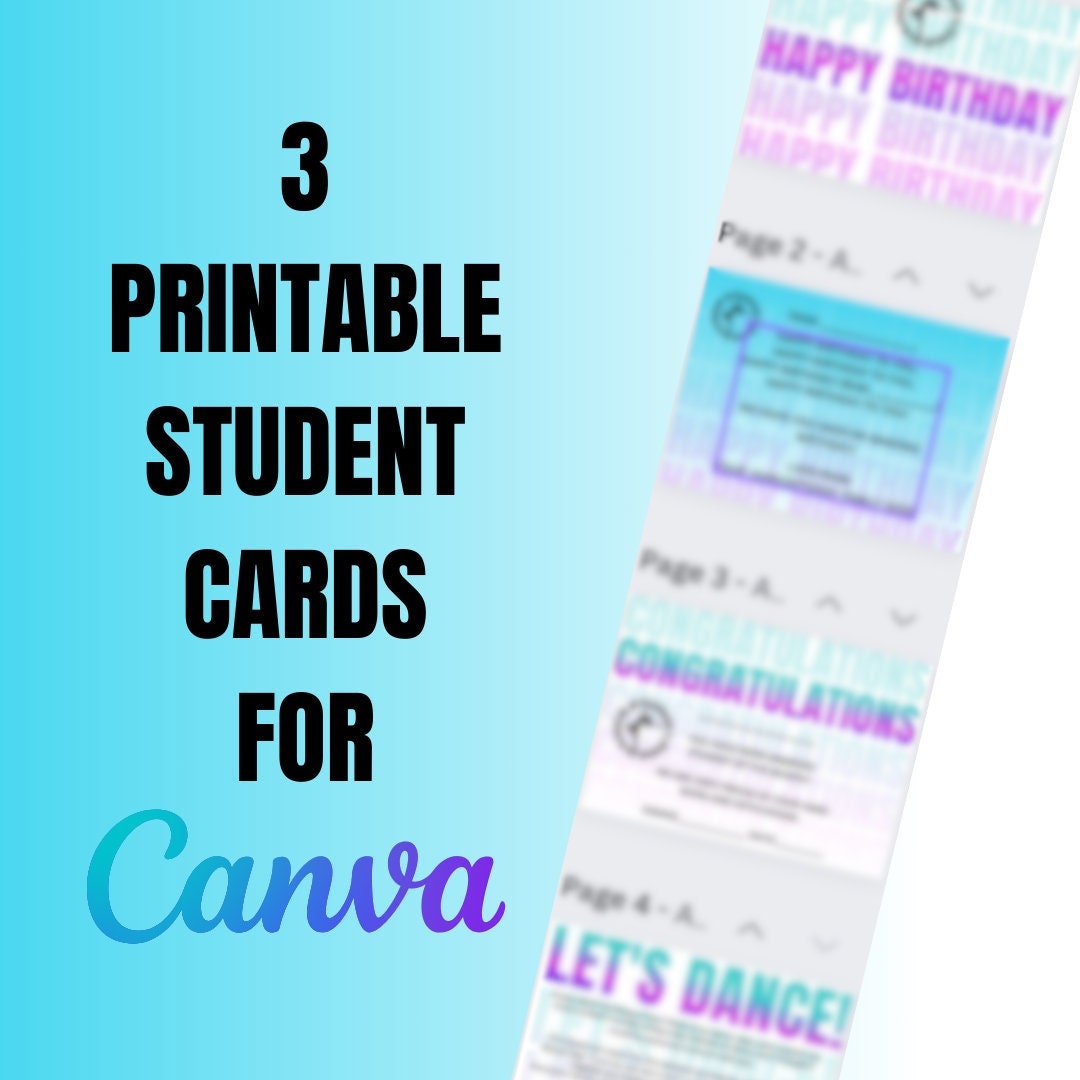 3 X Printable Student Card Templates for Canva - Digital Download ...