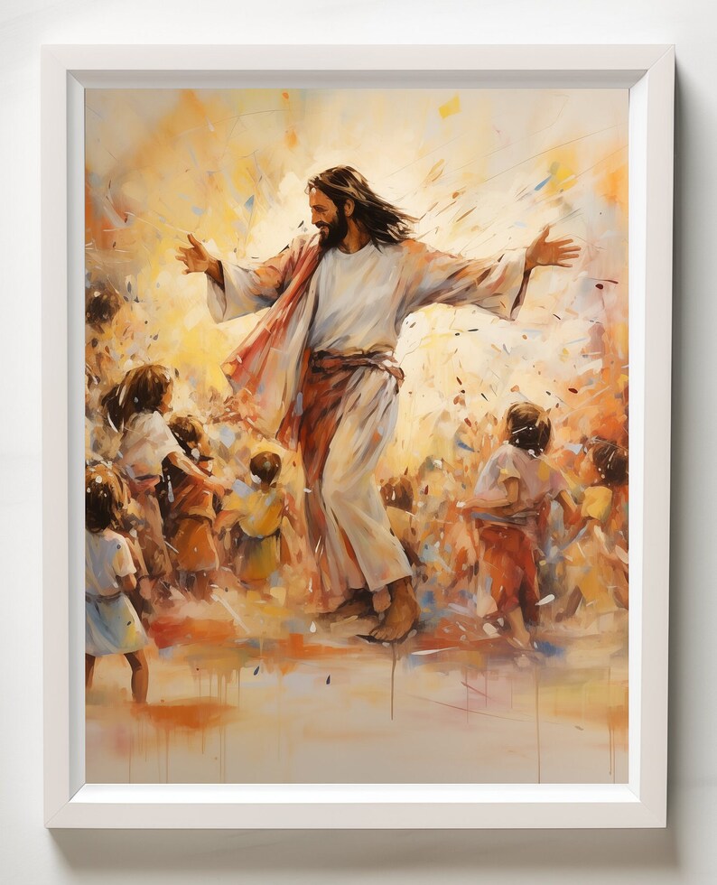 Jesus Christ Artwork Dancing With Children Poster Painting Print Bible ...
