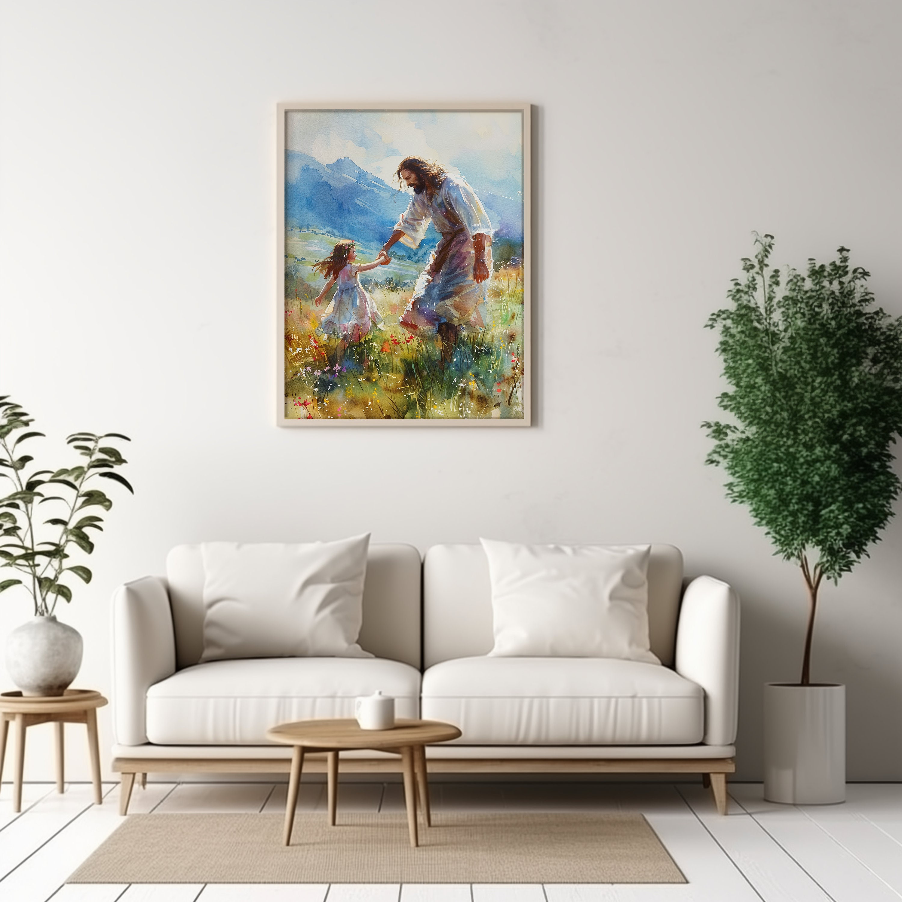 Jesus Christ Dancing With Child Jesus Painting Christ With Girl Flowers ...