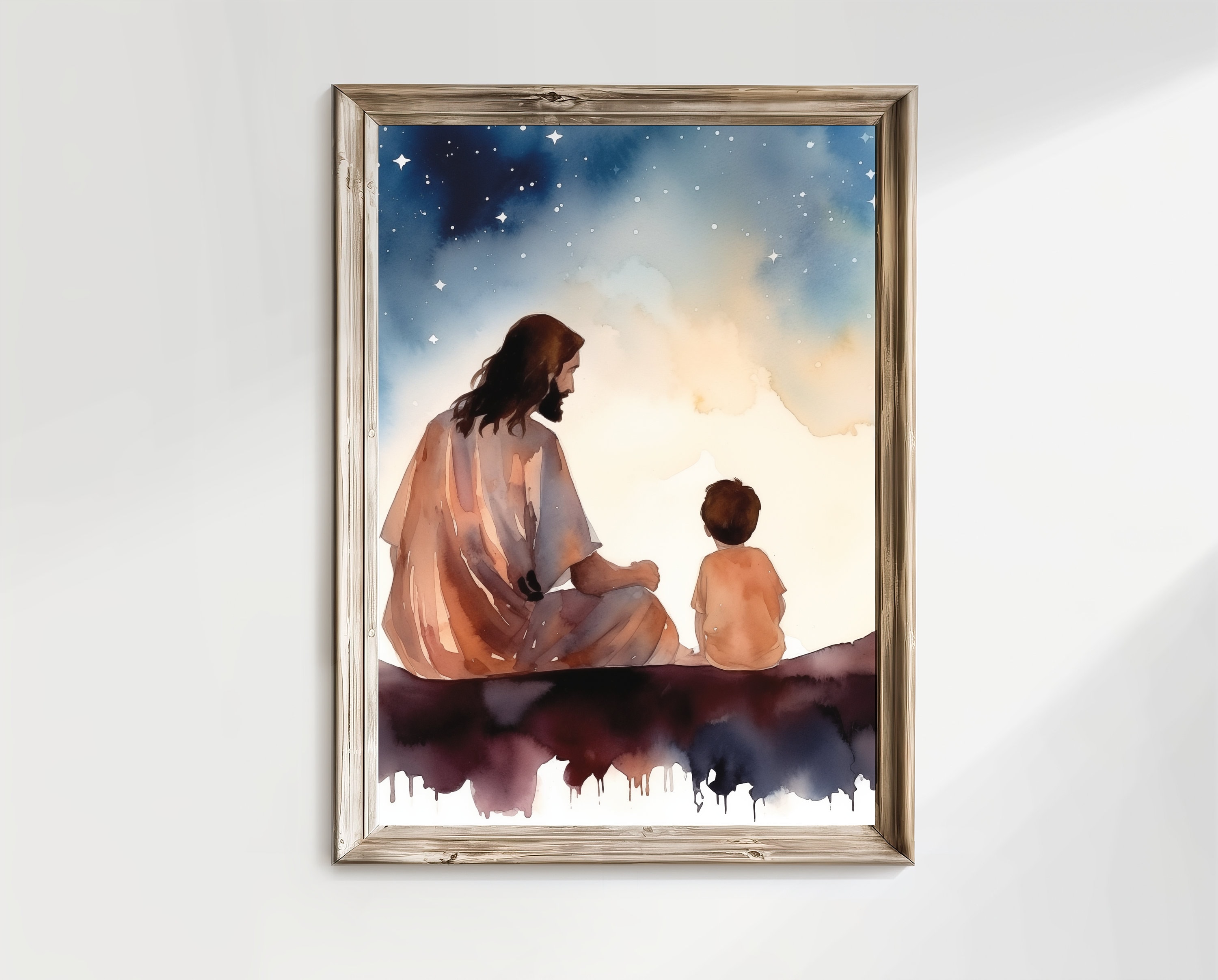 Counting Stars With Jesus Christ Stargazing Child Young Boy With Savior ...