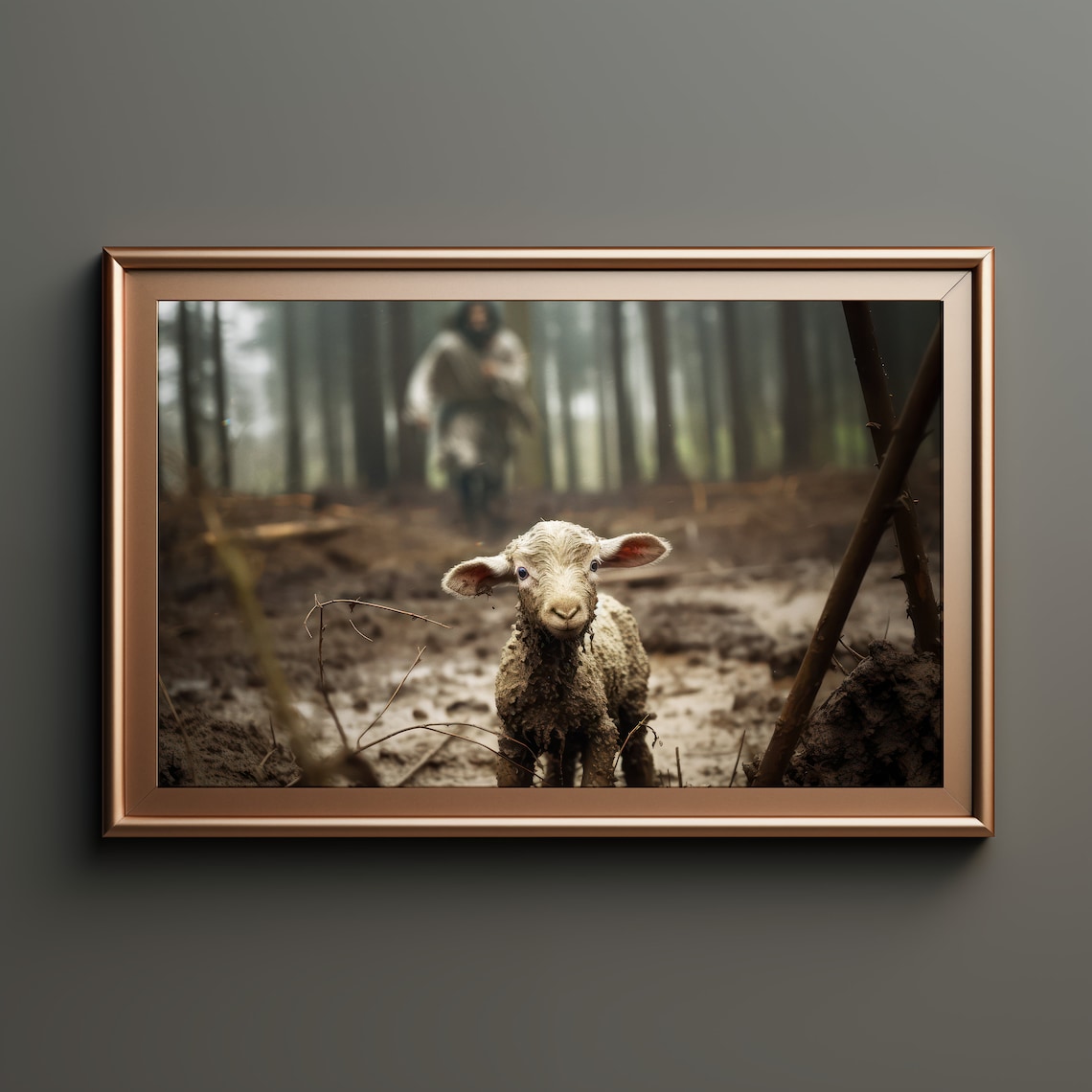 Jesus and Lamb Print, Jesus Running After Lost Lamb God Poster Print ...