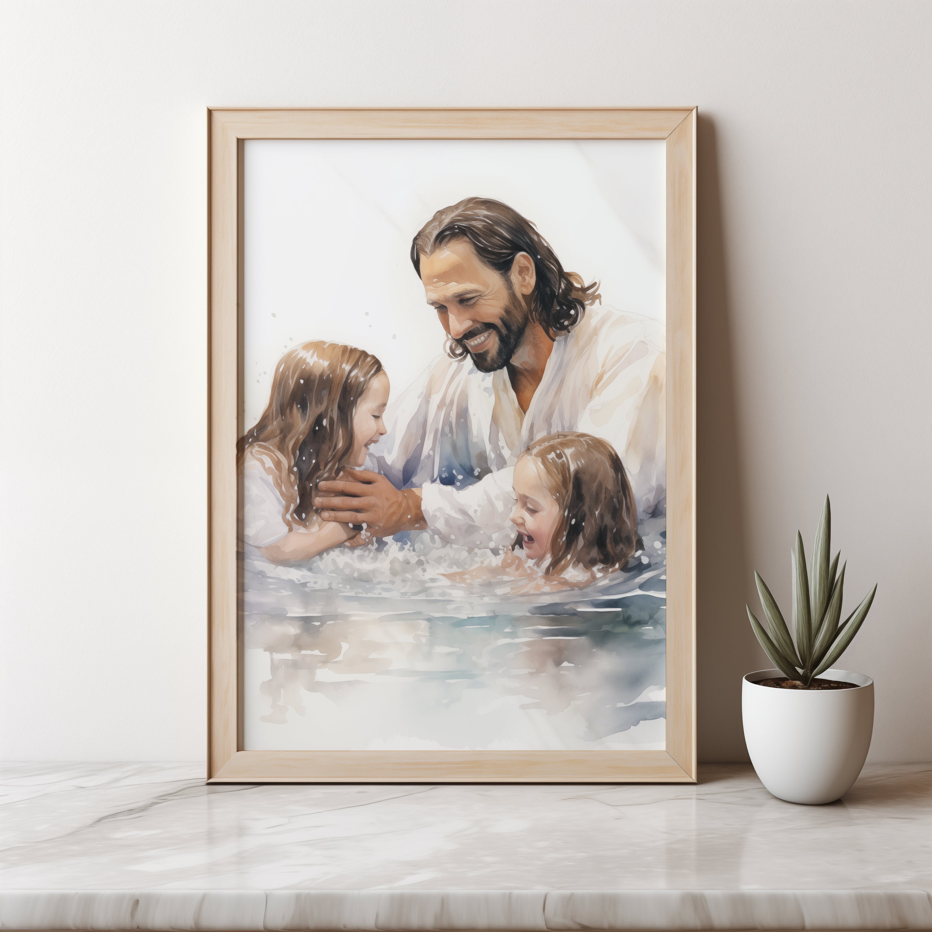 Smiling Jesus Baptism Watercolor Painting, LDS Art (digital Download ...