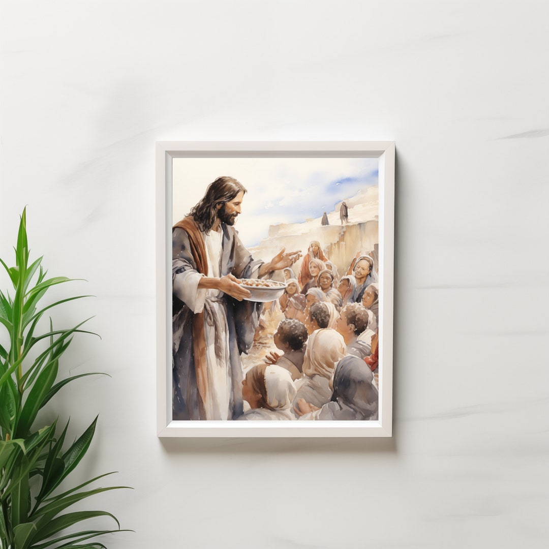 Jesus Christ Artwork Feeding the Multitude Poster Painting Print Bible ...