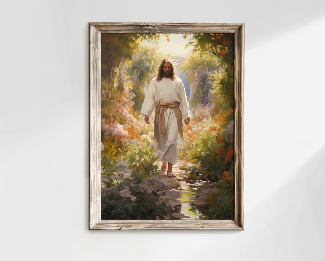 Jesus Christ Walking in the Garden Heaven Jesus Painting Digital ...