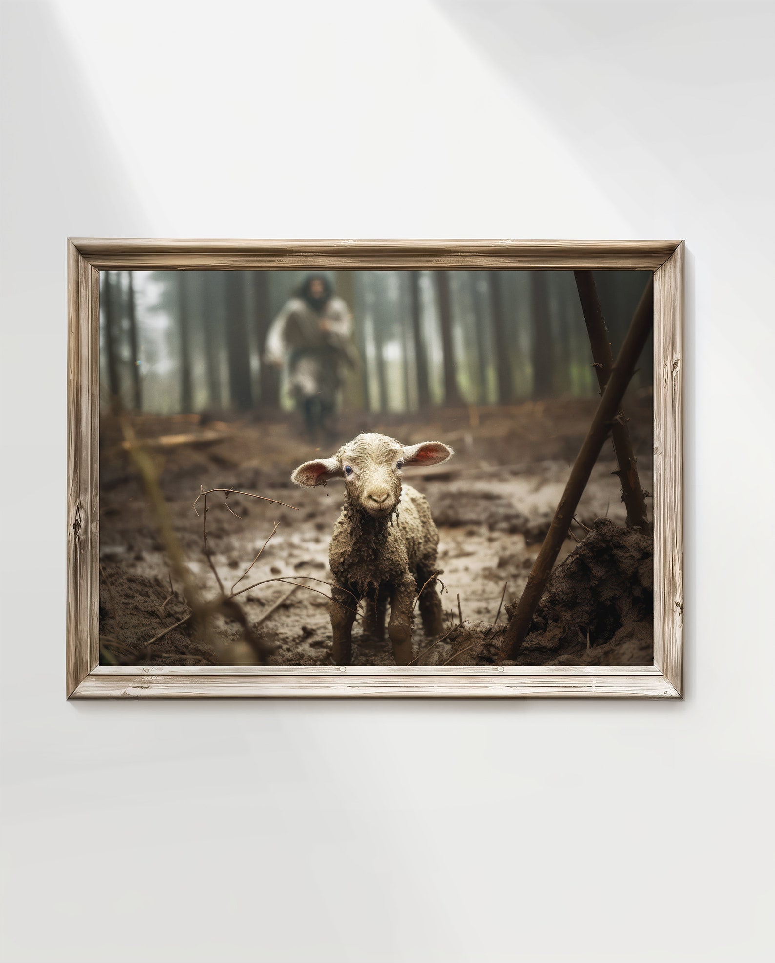 Jesus and Lamb Print, Jesus Running After Lost Lamb God Poster Print ...
