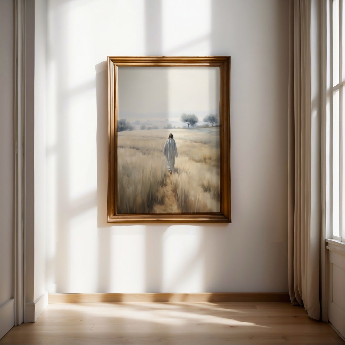 Jesus Walking Through Wheat Fields Harvest Time Jesus Christ Artwork ...