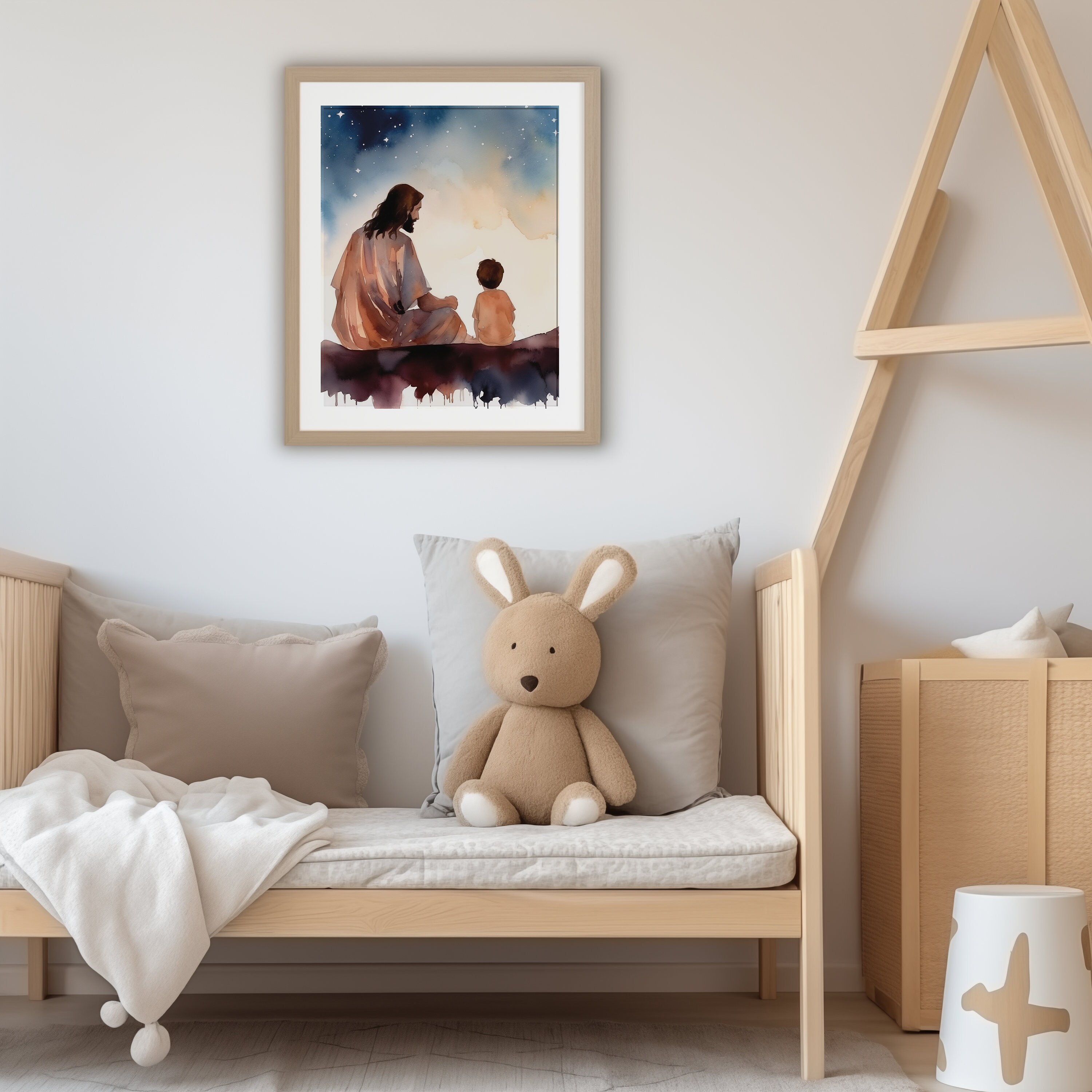 Counting Stars With Jesus Christ Stargazing Child Young Boy With Savior ...