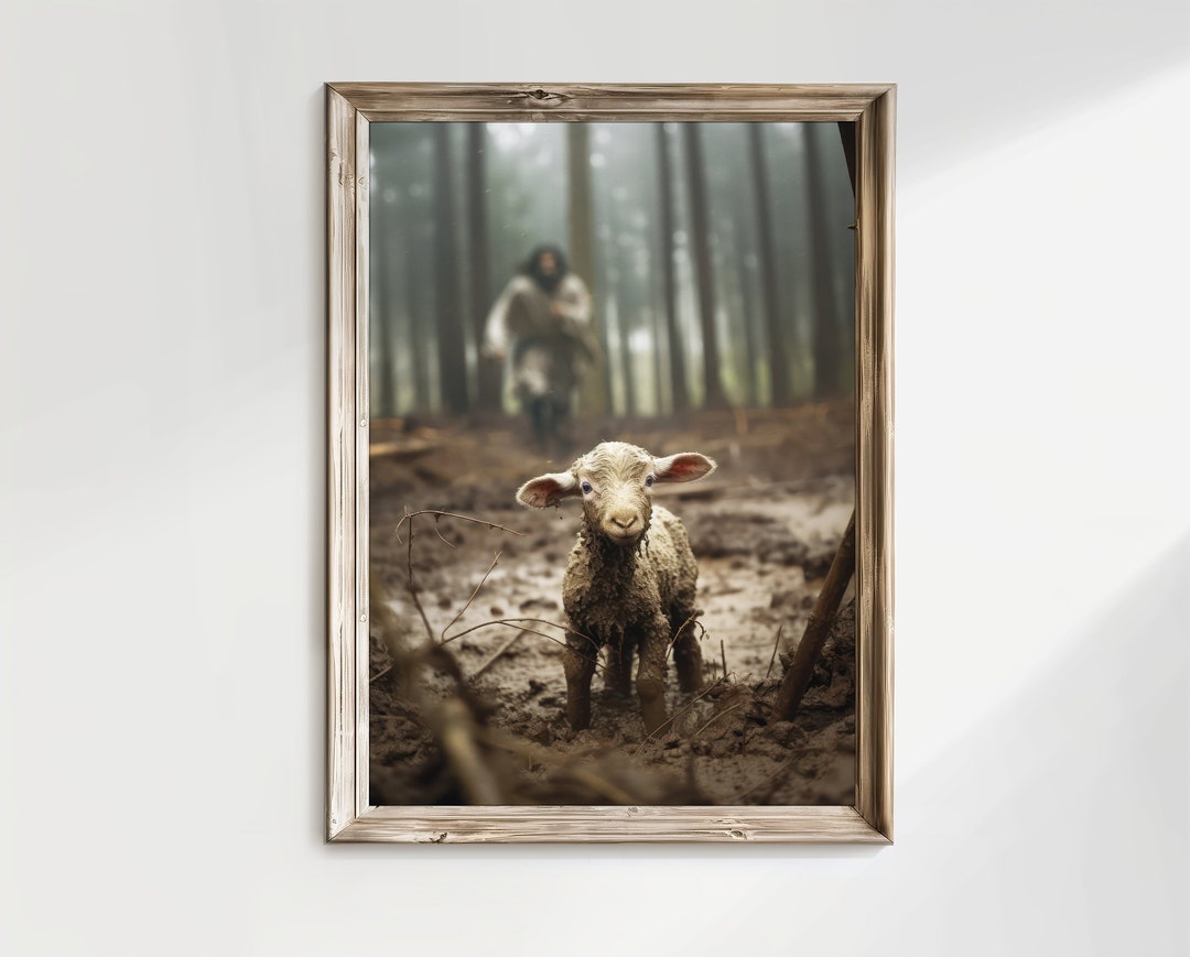 Jesus and Lamb Print, Jesus Running After Lost Lamb God Poster Print ...