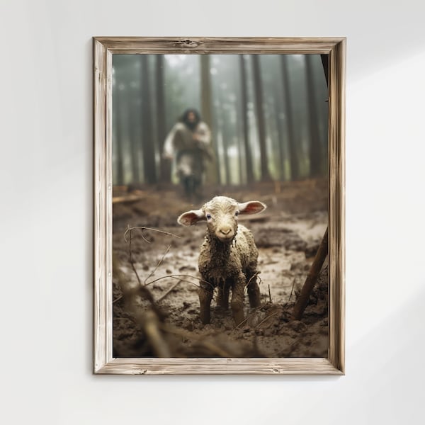 Picture of Jesus Running After Lost Lamb - Etsy