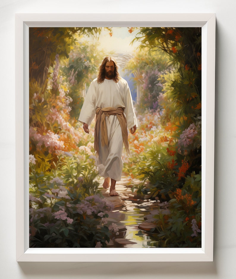 Jesus Christ Walking in the Garden Heaven Jesus Painting Digital ...