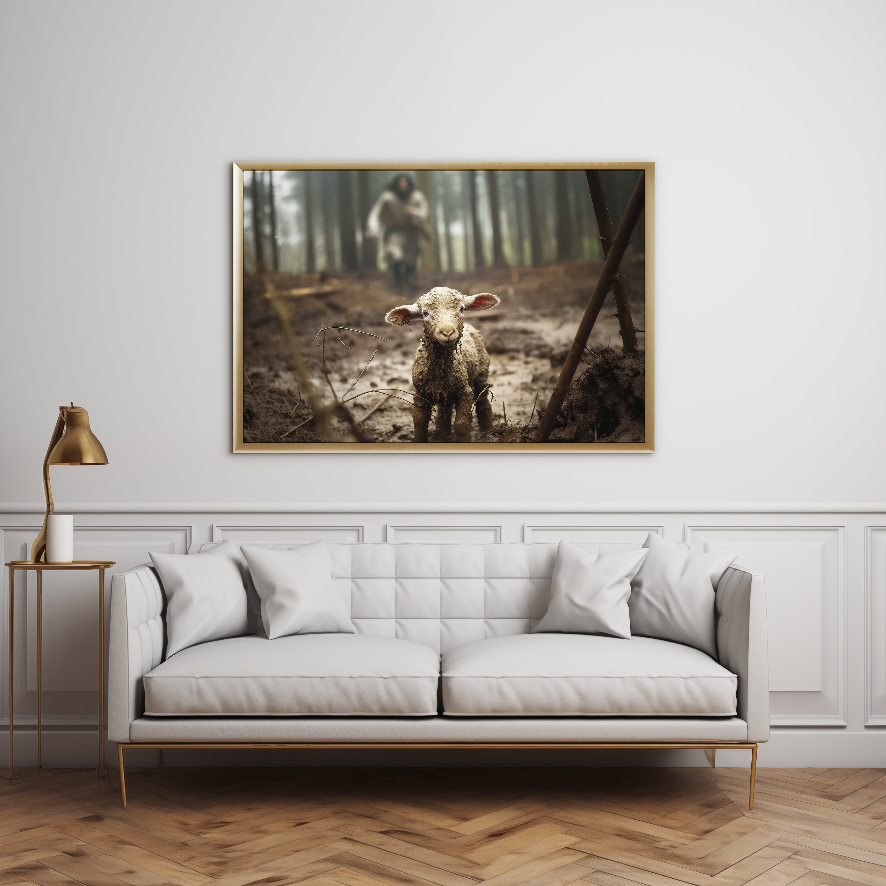 Jesus and Lamb Print, Jesus Running After Lost Lamb God Poster Print ...