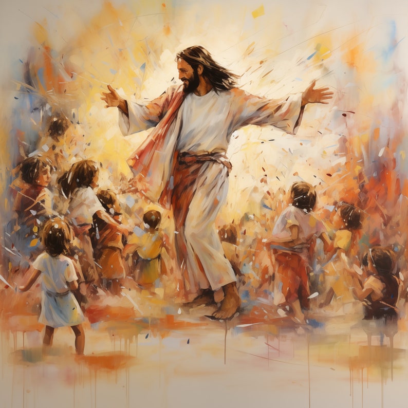Jesus Christ Artwork Dancing With Children Poster Painting Print Bible ...