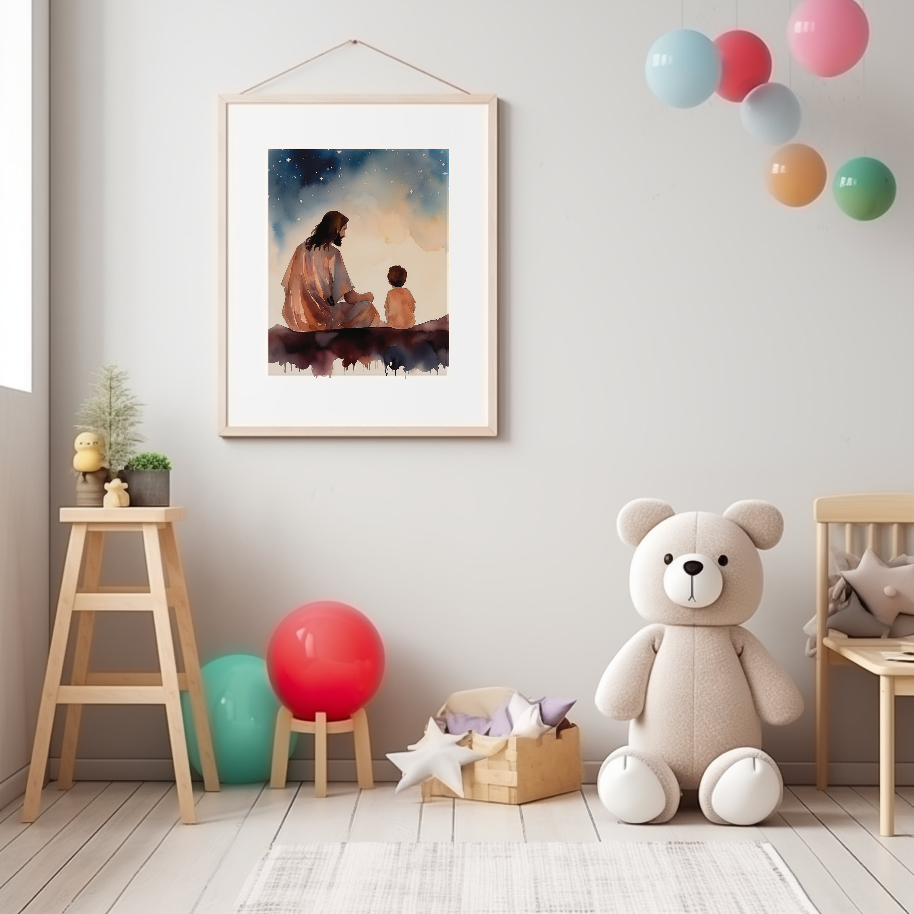 Counting Stars With Jesus Christ Stargazing Child Young Boy With Savior ...
