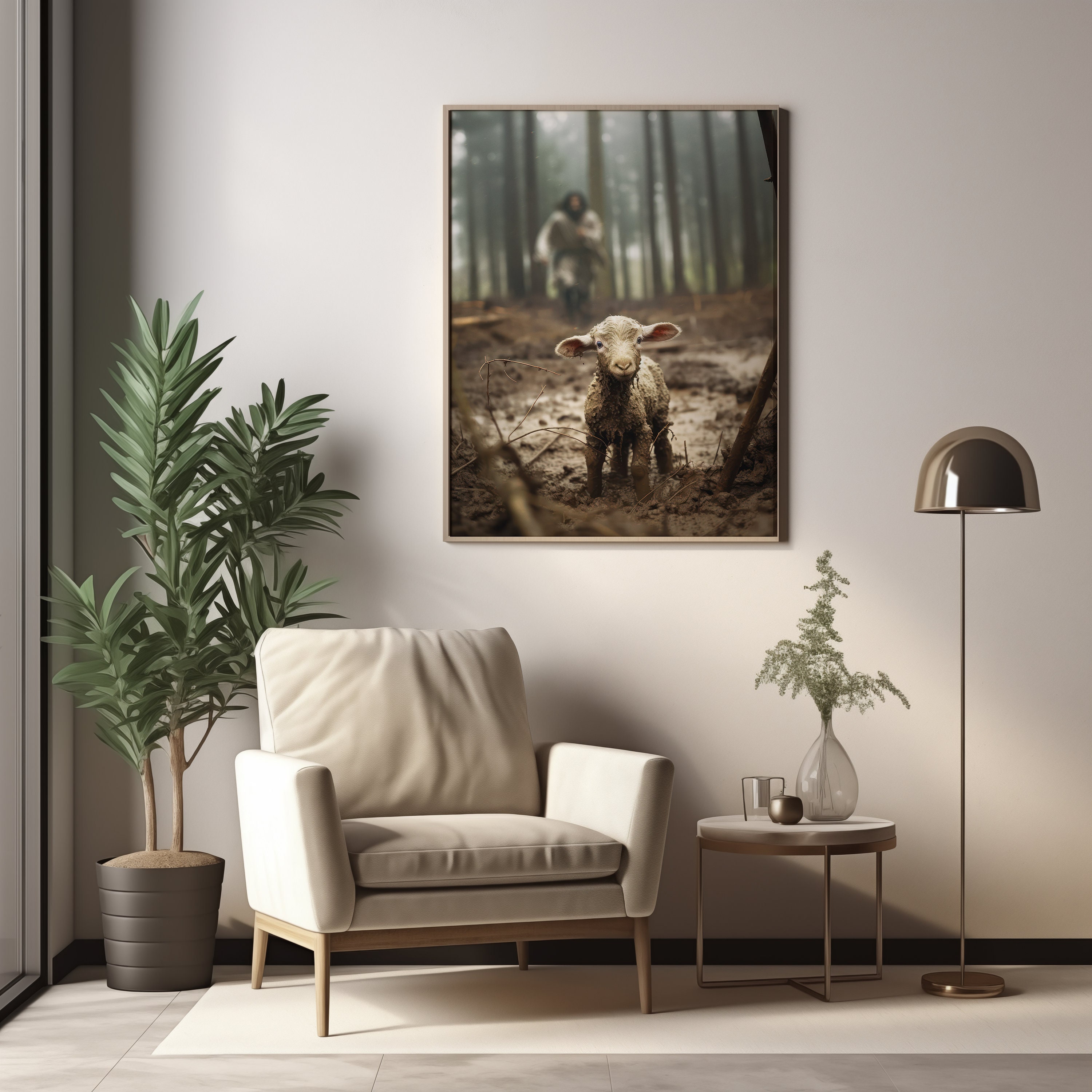 Jesus and Lamb Print, Jesus Running After Lost Lamb God Poster Print ...
