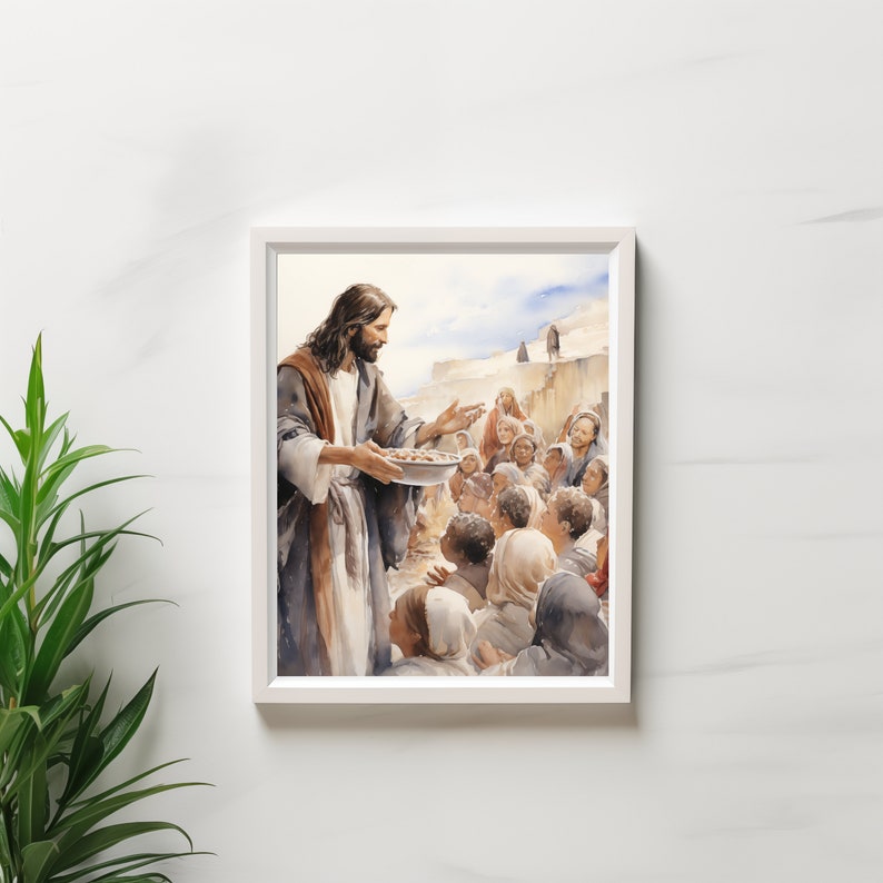 Jesus Christ Artwork Feeding the Multitude Poster Painting Print Bible ...