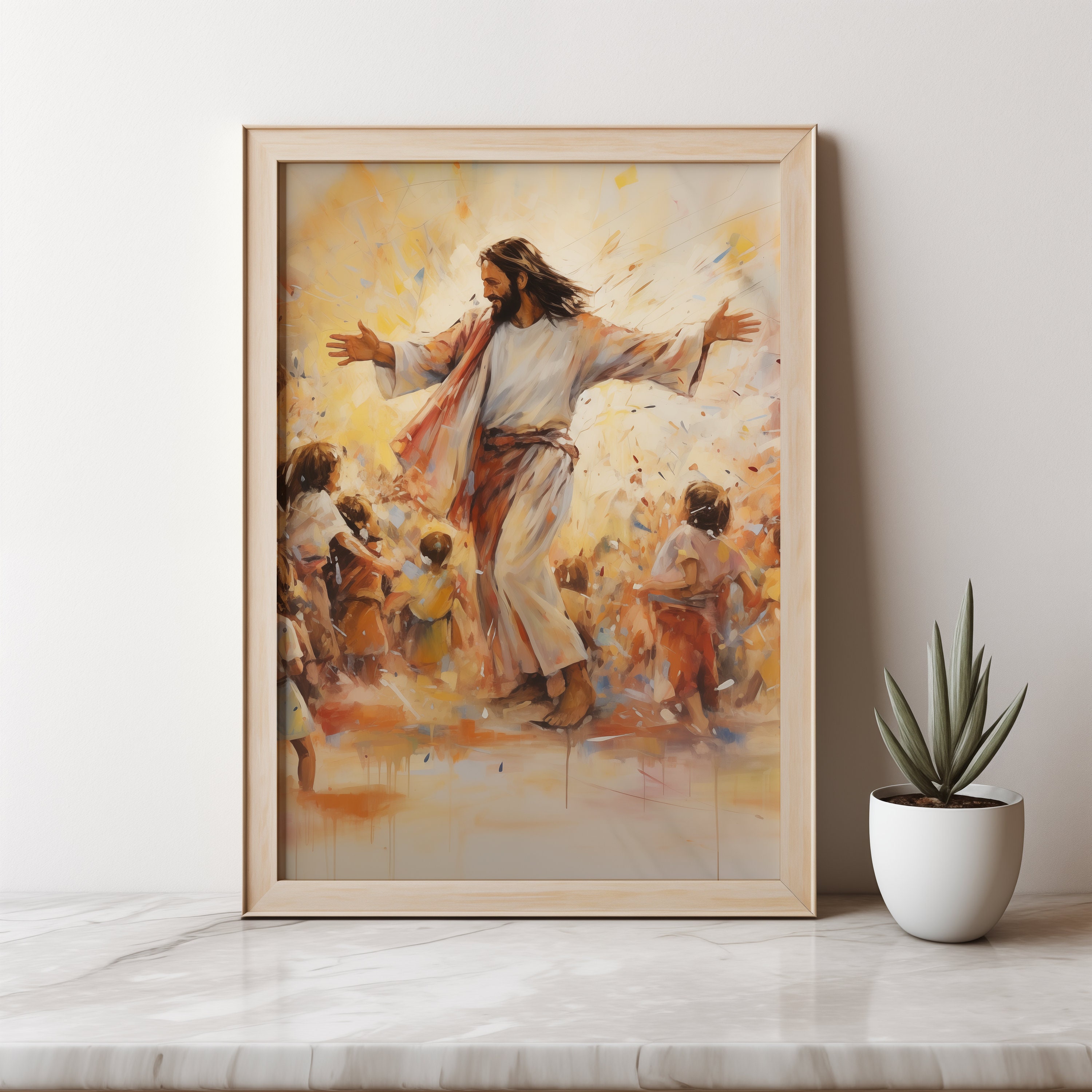 Jesus Christ Artwork Dancing With Children Poster Painting Print Bible ...