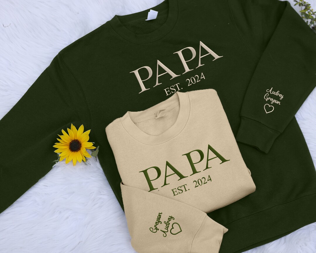 Embroidered Papa Sweatshirt, Personalized Name on Sleeve Crewneck ...